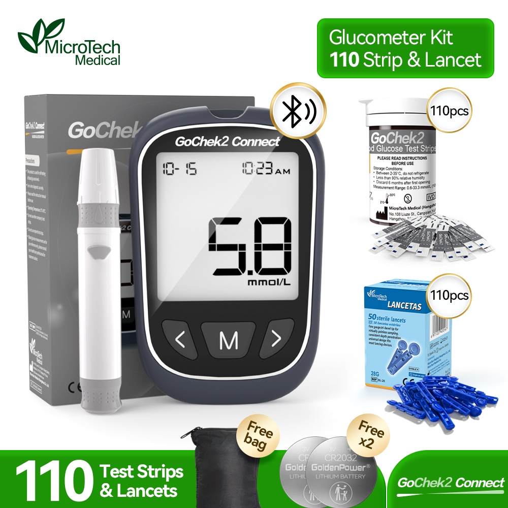 Microtech Gochek2 Connect Blood Glucose Monitor With 110pcs Test Strips ...