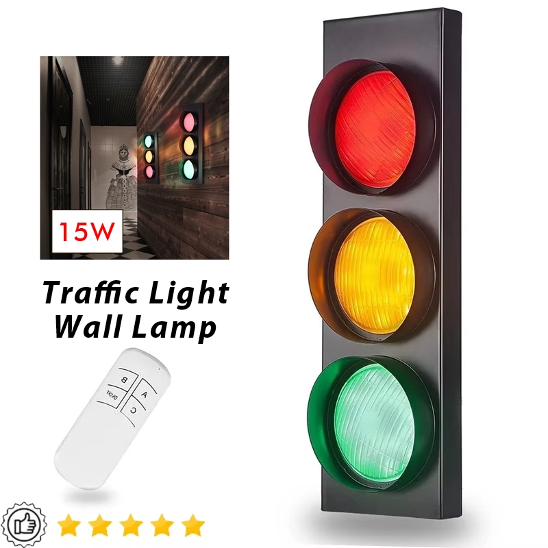 Traffic Light Wall Lamp Remote Controlled Industrial LED Sconce Retro ...