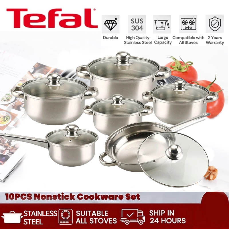 Tefal Stainless Steel Cookware 12-piece Set with Removable Handles ...