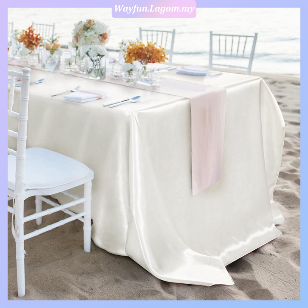 【Satin】145*220Cm Alas Meja Simple Modern Table Cloth Solid Banquet ...