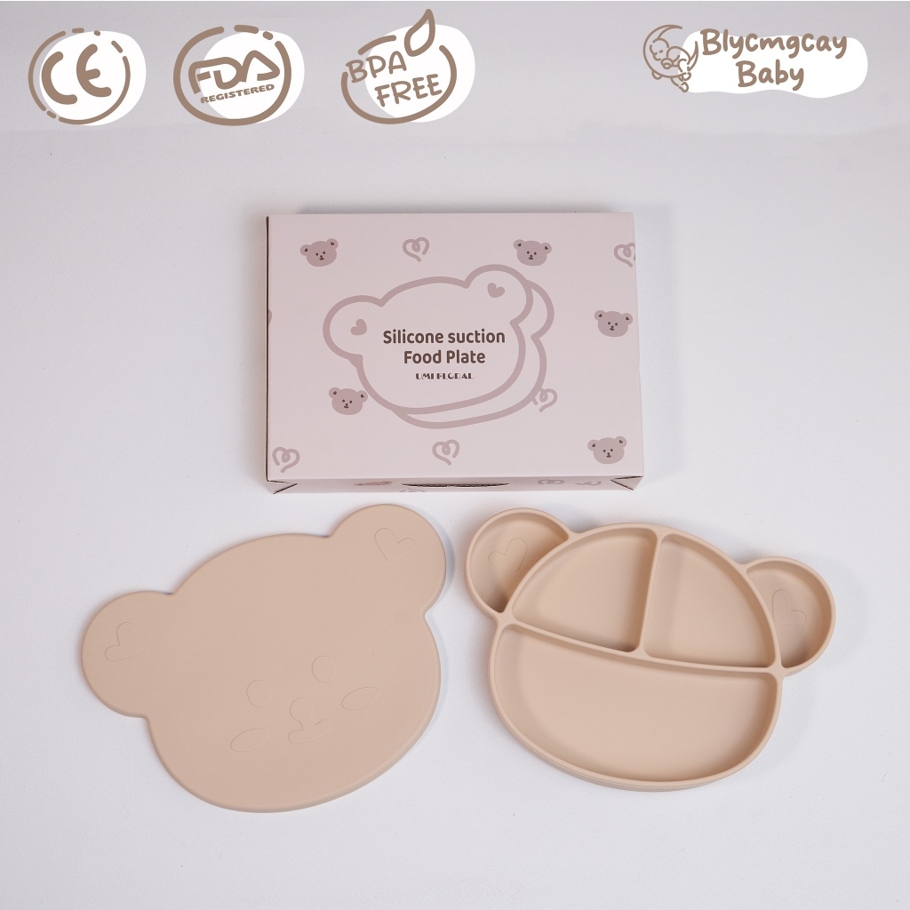 Food Grade Silicone Baby Cute Bear Plate Baby Divider Plate Bottom ...