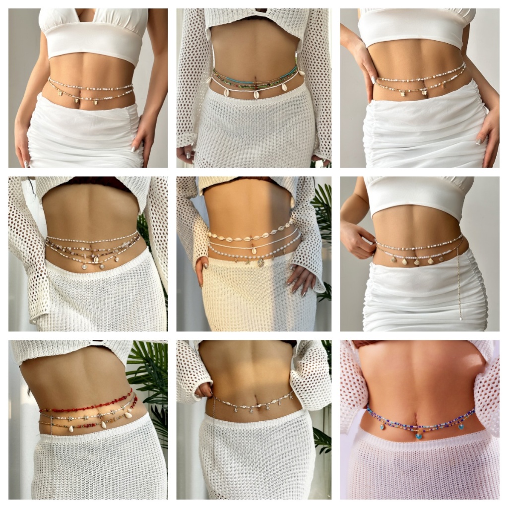 JSUHI Starfish Rice Bead Pearl Shell Chain Waist Chain Fashion Holiday ...