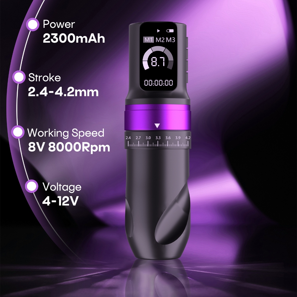 Wireless Tattoo Pen with 2300mAh Power Supply, Adjustable Stroke Tattoo ...