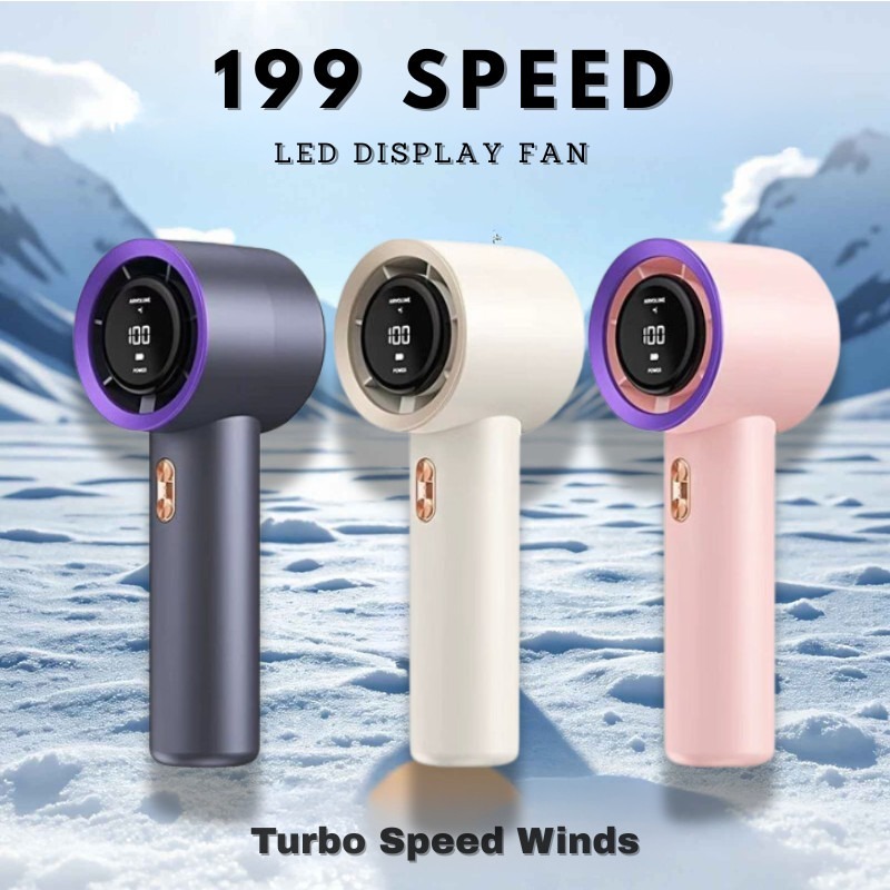 1-199 Speed Portable Turbofan with Digital Display - USB-C Rechargeable Handheld Fan for Outdoor ...