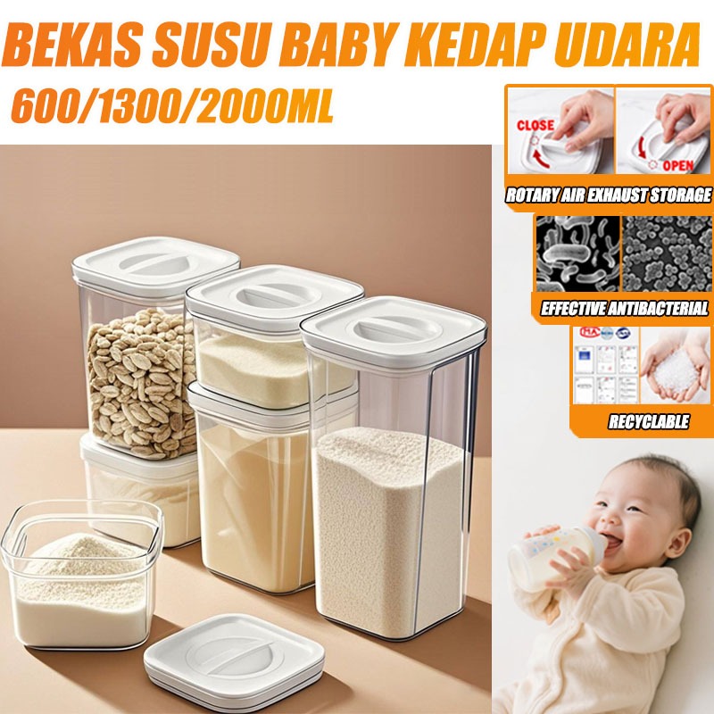 600/1300/2000ml Bekas Susu Baby Kedap Udara 奶粉盒 便攜 外出 Bekas Kedap Udara ...