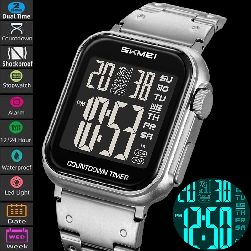 Skmei Luxury Steel Strap Digital Watches 30m Waterproof Mineral Glass ...