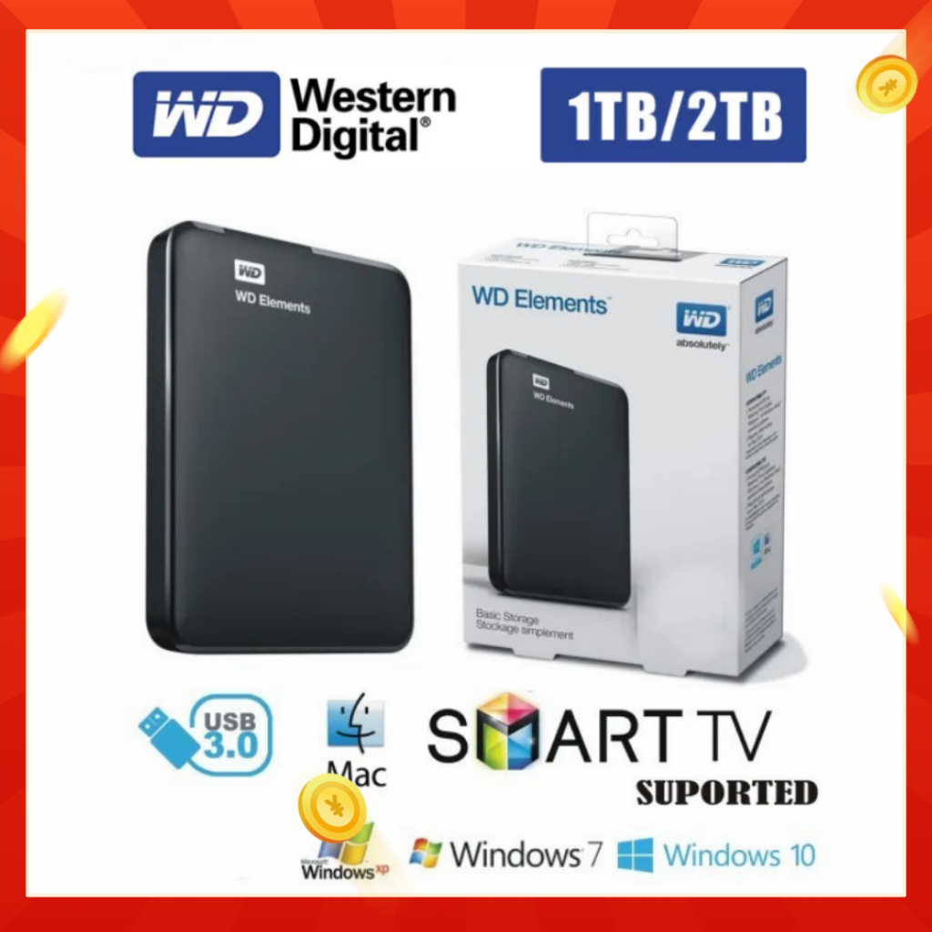 WD Elements External Hard Disk 1TB 2TB USB 3.0 HDD Portable 2.5" Hard ...