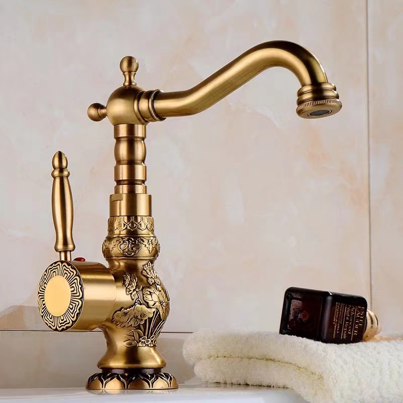 European hotel high-end faucet antique thick copper carved kitchen ...