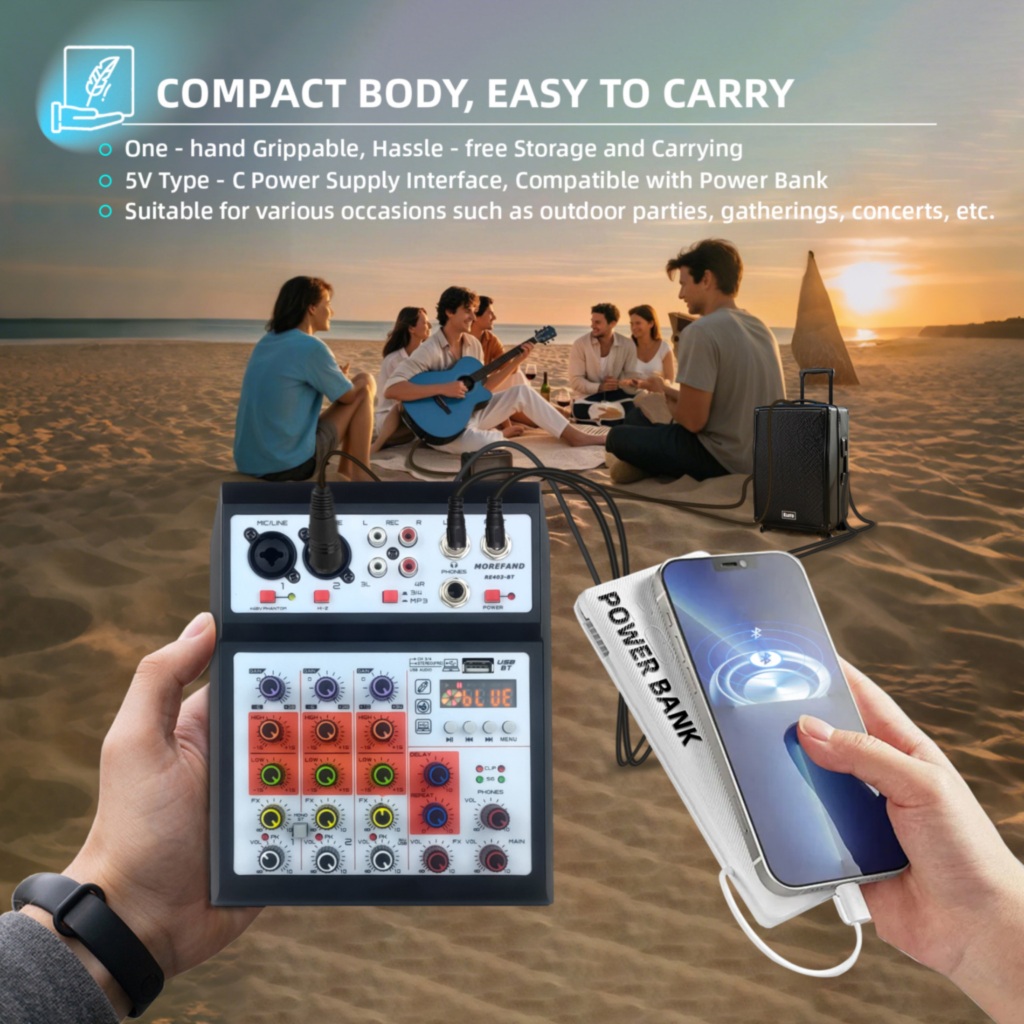 MOREFAND 4 Channel Bluetooth Professional Audio Mixer RE403-BT mixer 4 ...