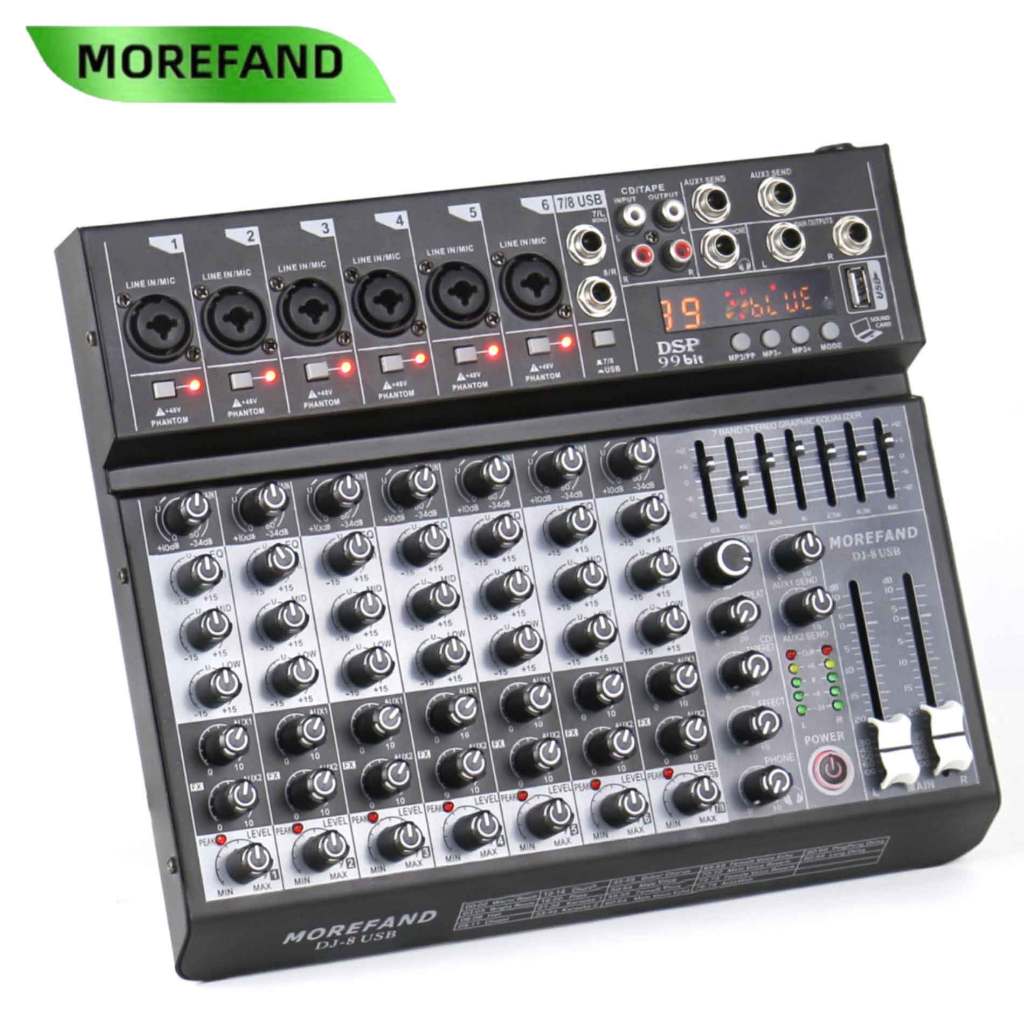 MOREFAND DJ08S 8/4 Channel Bluetooth USB Audio Mixer Live Audio Mixer ...