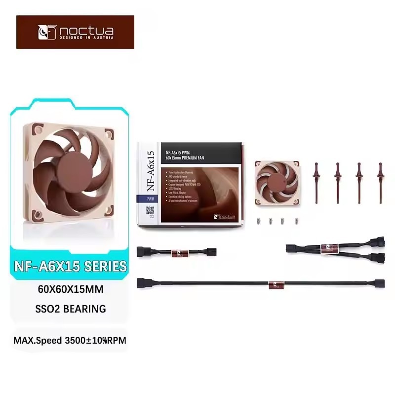 Noctua NF-A6X15 Quiet cooling fan，60x60x15mm/SSO2 bearings/Material ...