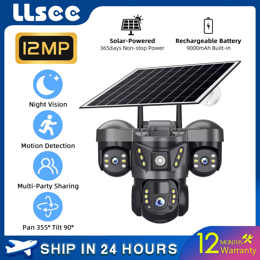 LLSEE V380 PRO 12MP Three lens Three screen 6K HD Outdoor Solar Camera 4G SIM Card Wireless ...