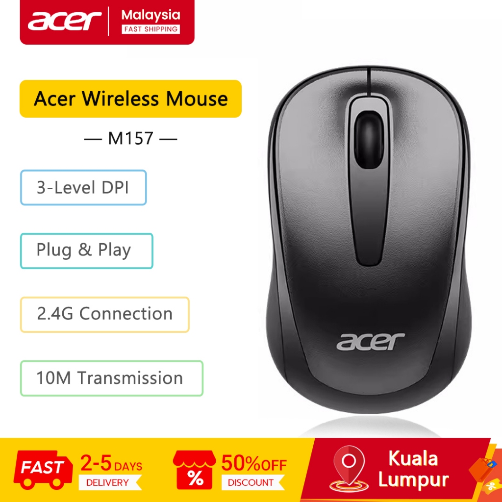 Acer Wireless Mouse M157, 2.4GHz Connection, Small Voices, Comfortable Grip, Mouse Wireless ...