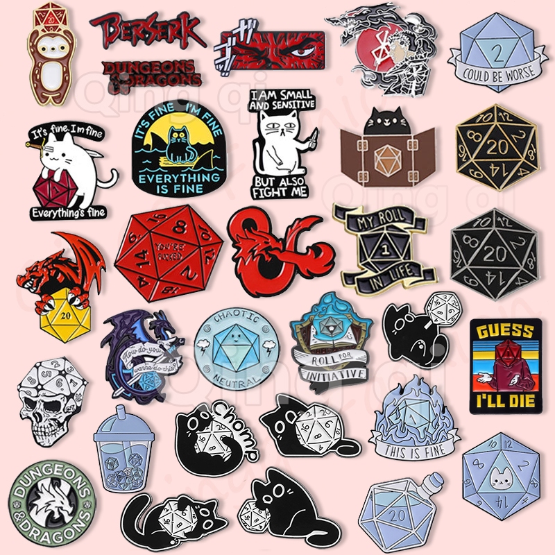 D20 Sided Dice Dungeons and Dragons Enamel Brooches Pin Lapel Pin Funny ...