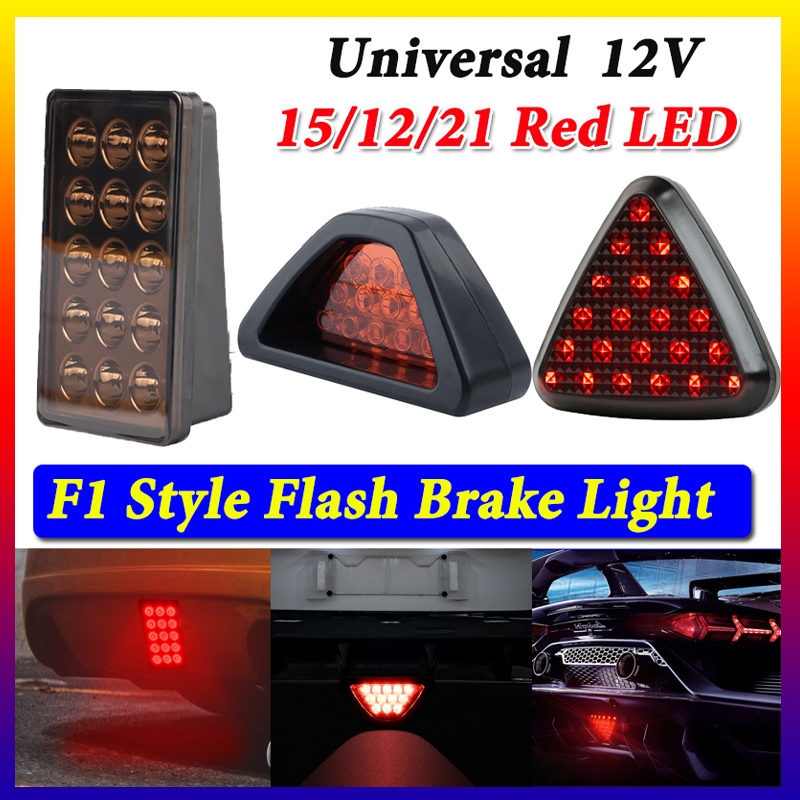 F1 Style Universal Third Brake Light Strobe Flashing Tail Stop Light 12/15/21 Red LED Warning ...