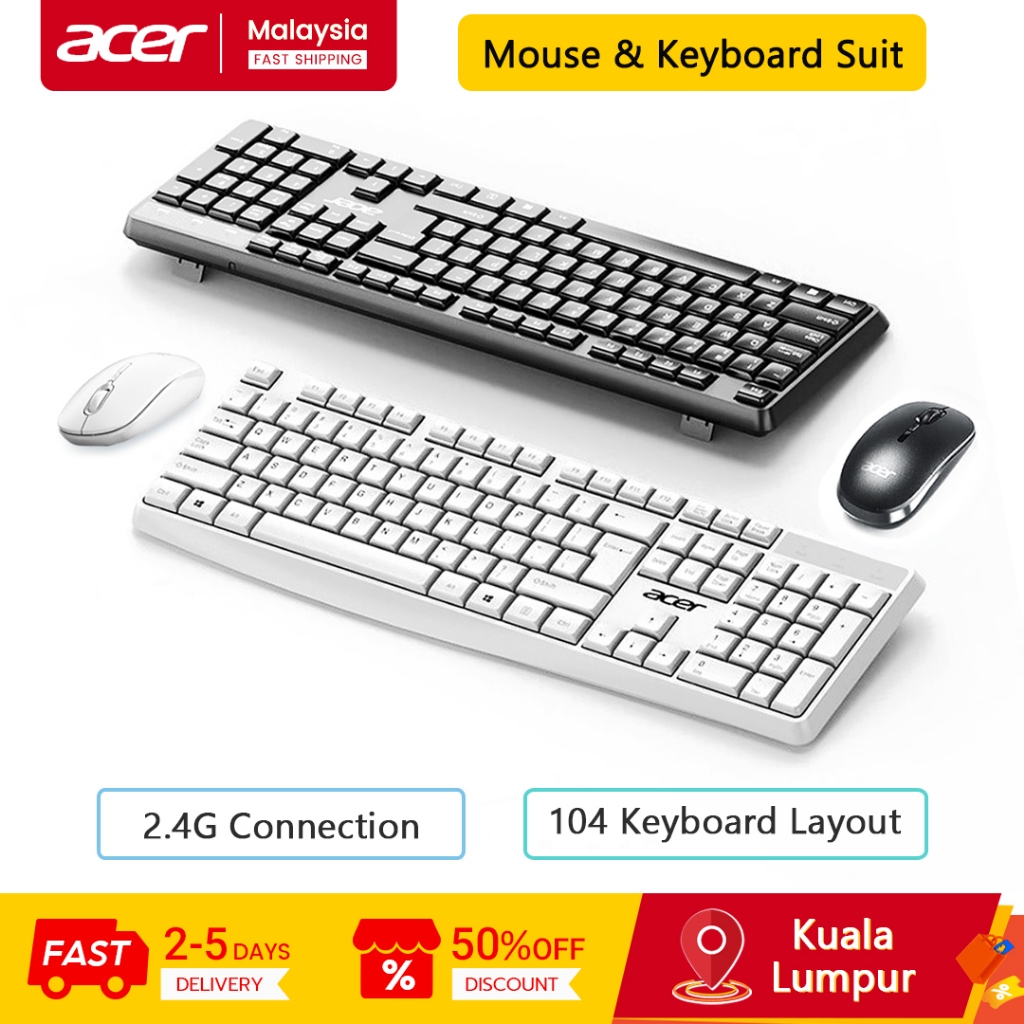 Acer Wireless Keyboard Mouse Set KM41-2K, 2.4G Wireless Connect, Splash ...