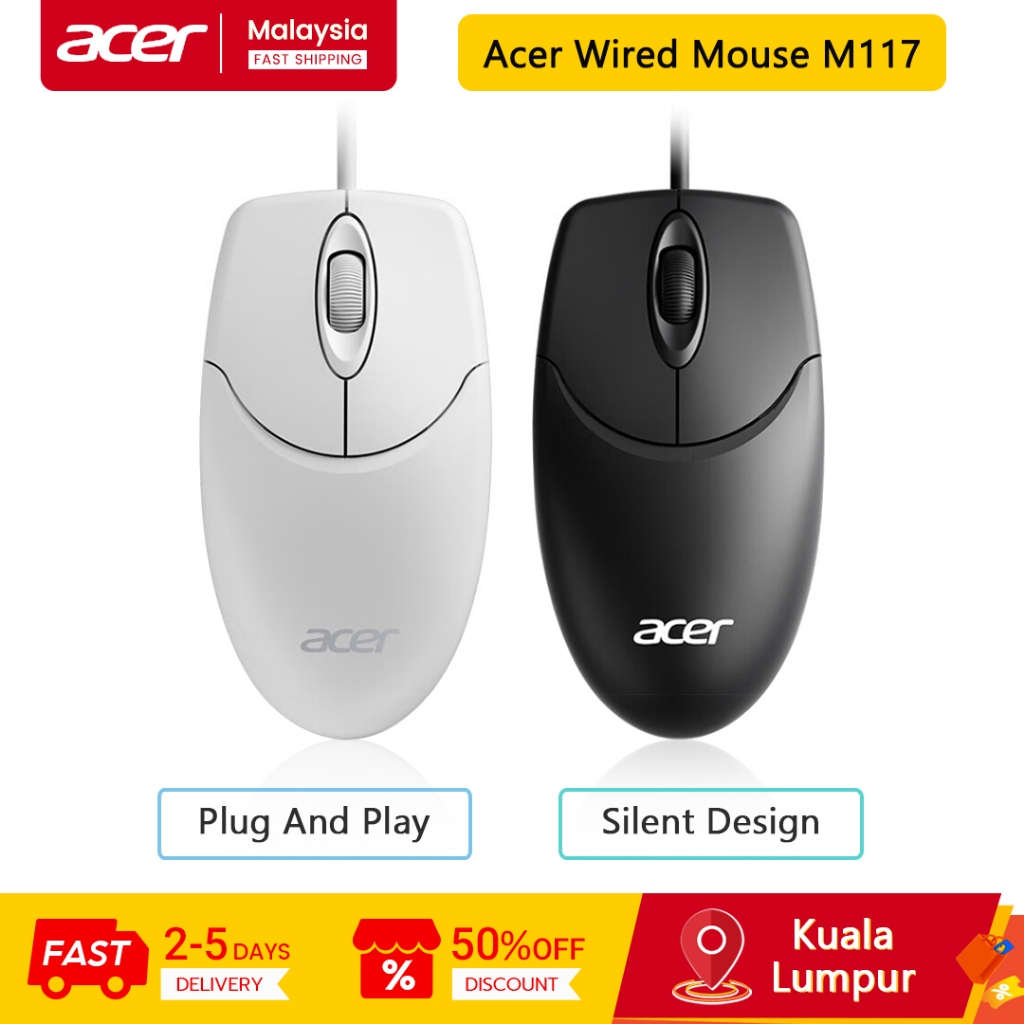 Acer Wired Mouse M117 USB Interface Comfortable Feel Computer Office ...