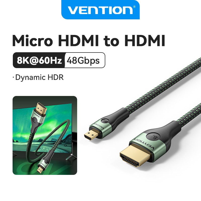 Vention Mini Micro HDMI to HDMI 2.1 Cable Thin 8K 60Hz 4K 240Hz 48Gbps ...