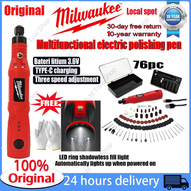 original Milwaukee Mini Pen Grinder Engraving Pen 76PC Cordless ...