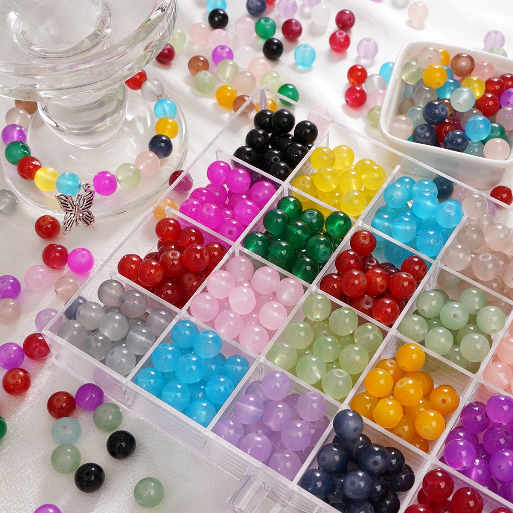 4/6/8/10mm Jelly Glass Beads Imitation Jade Round Beads Loose Space ...