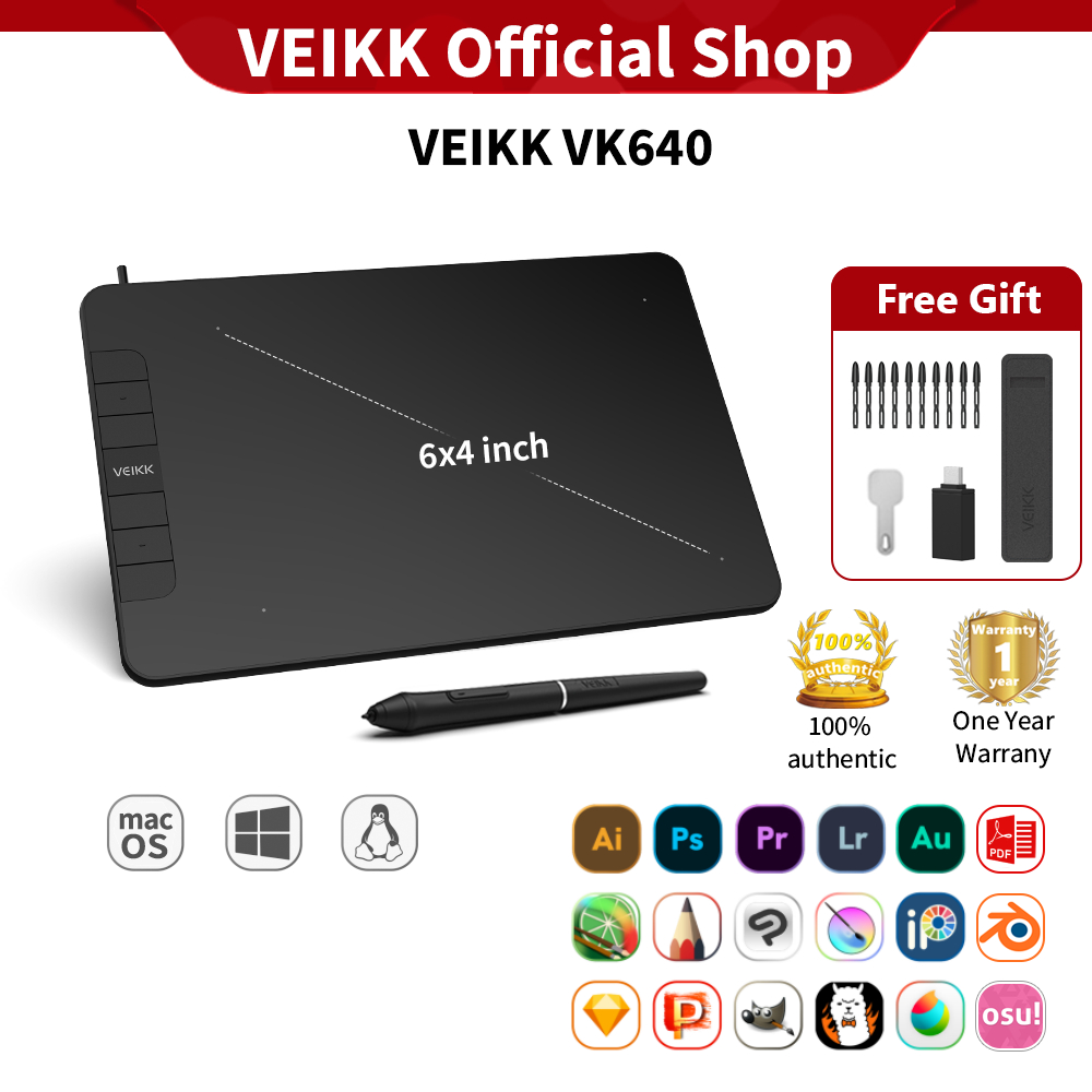 VEIKK Digital Graphic Drawing Tablet VK640 Pen Tablet Support Android ...