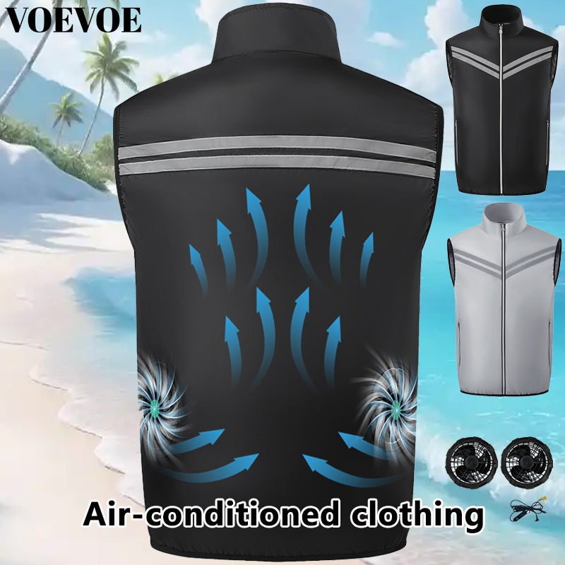 【VOEVOE】Vest for Men, Reflective Strips Vest With Fan | Shopee Malaysia