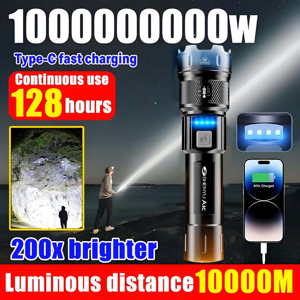 【128 hours of continuous use】lampu suluh led terang jarak jauh torch ...