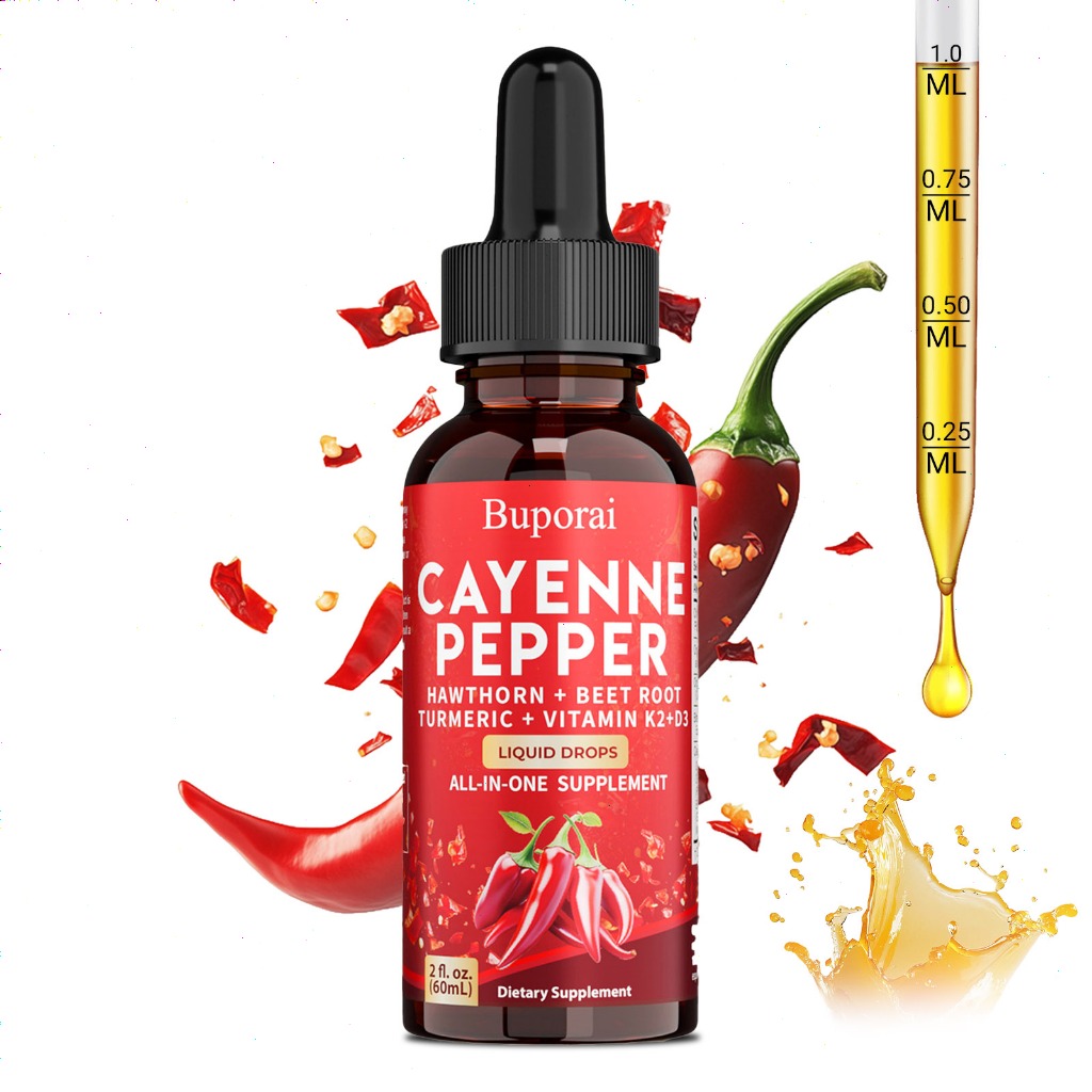 Cayenne Pepper Supplement Liquid Drops + Hawthorn Berry, Vitamin D3 K2 ...