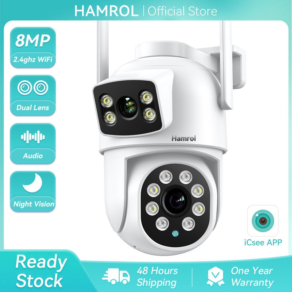 Hamrol 4K 8MP Dual Lens Dual Screen PTZ WIFI IP Camera 5X Zoom Auto ...