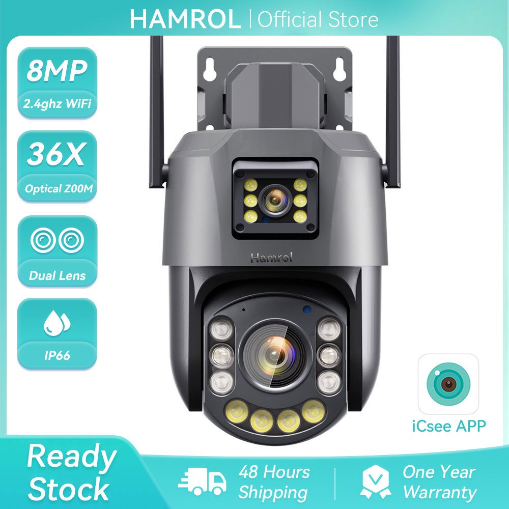 Hamrol Night Vision Two Way Audio 36X Optical Zoom Dual Lens 8MP Wi-Fi ...