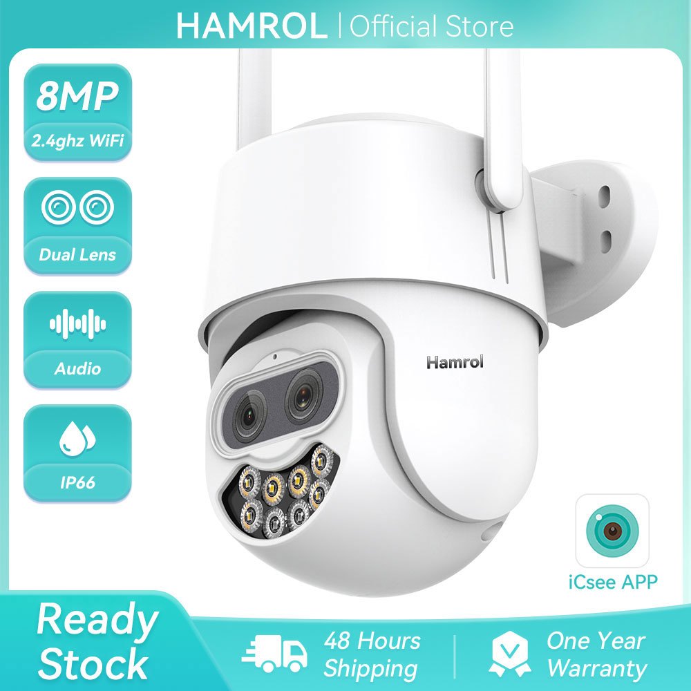 Hamrol 4K 8MP Dual Lens 8X Zoom PTZ Outdoor Waterproof Wi-Fi IP CCTV ...