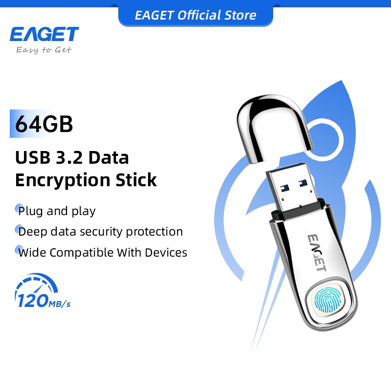 EAGET Fingerprint Encryption FU60 USB 3.2 Gen 1 Flash Drive (64GB/128GB ...