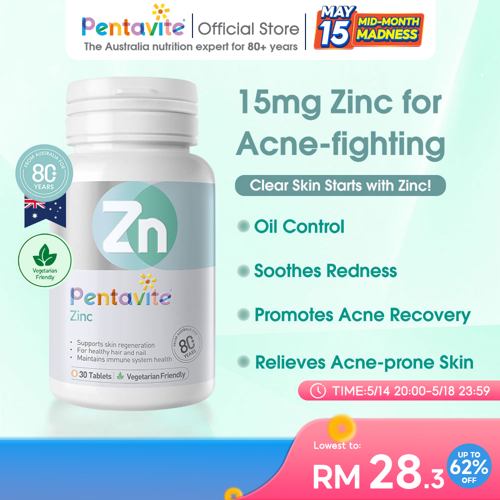 Pentavite Zinc 30 Tablets - Supports Skin Regeneration, Healthy Hair ...