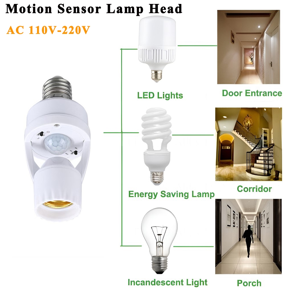 E27 PIR Human Induction Motion Sensor LED Lamp Socket Base 360 Degrees AC 110V-240V Intelligent ...