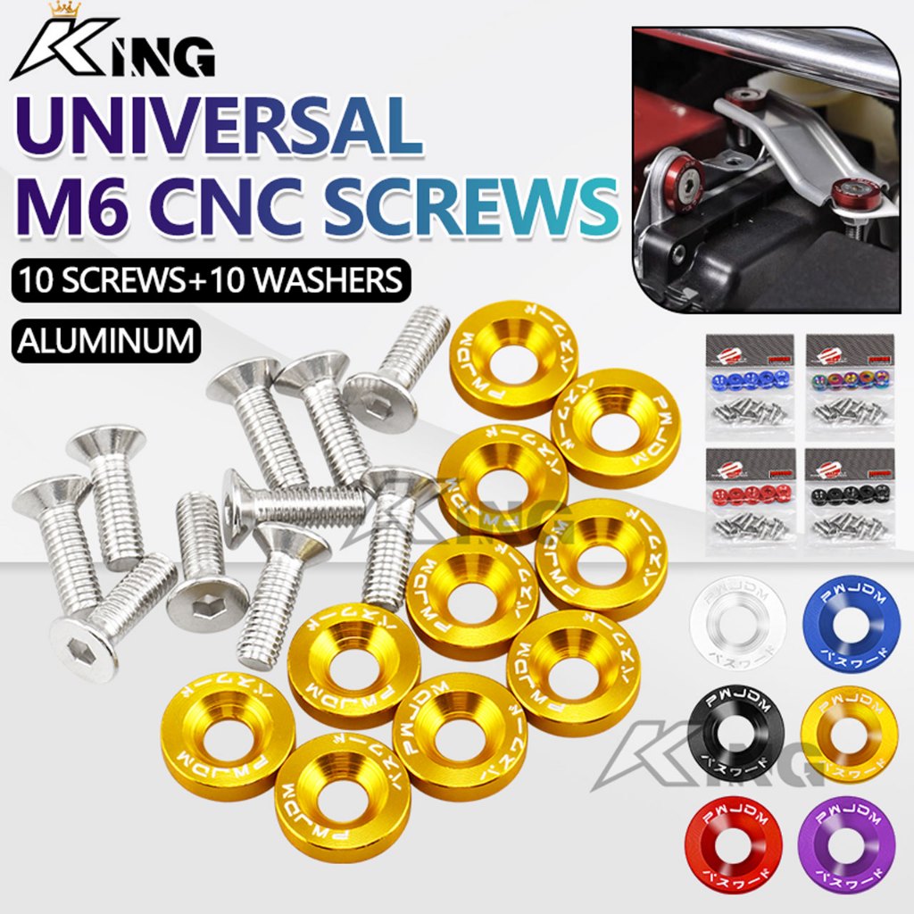 【10PCS】UNIVERSAL M6 ALUMINUM ALLOY SCREW WASHERS FENDER SCREWS SET CAR ...