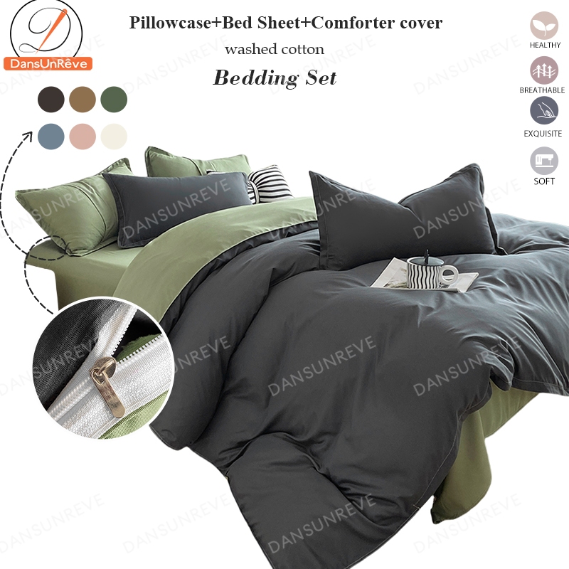 DANSUNREVE 4in1 Premium Bedding Set Solid Color green/blue Quilt Cover ...