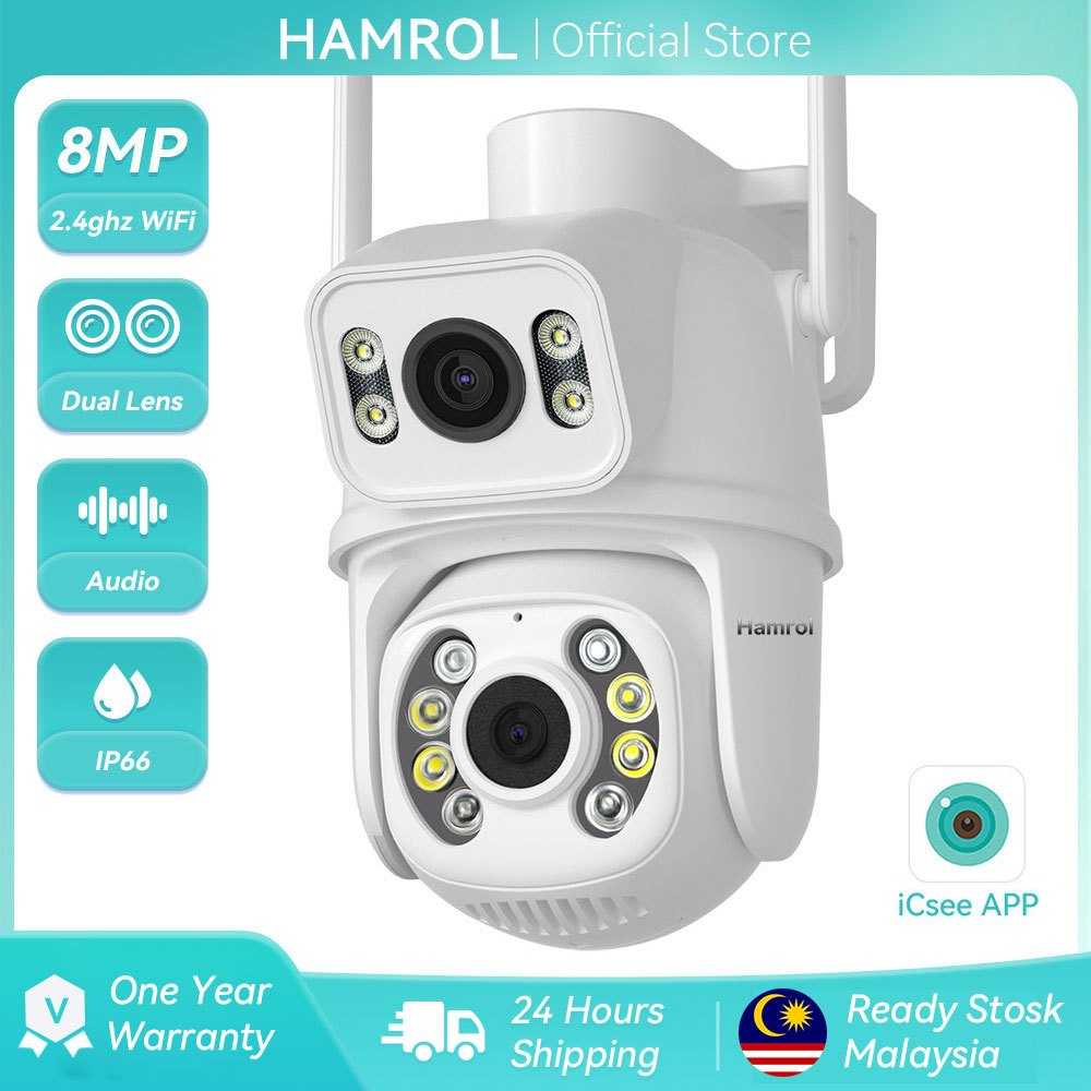 Hamrol Dual Lens 4K 8MP PTZ Wi-Fi IP Camera 5X Zoom Auto Tracking CCTV ...