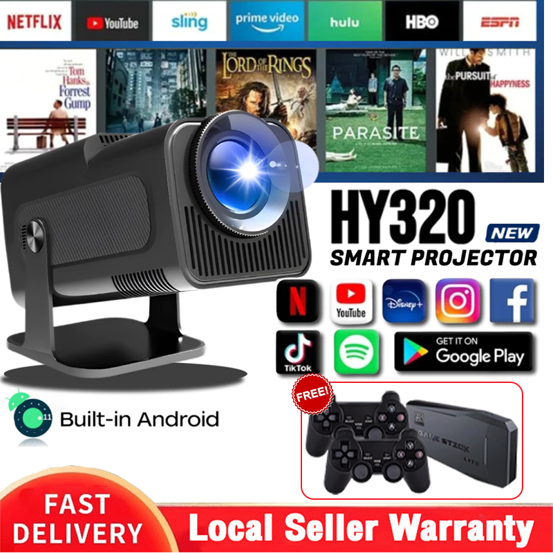 【5 Years Warranty】Portable Projector HY320/HY300 Android 11 1080P 4K ...