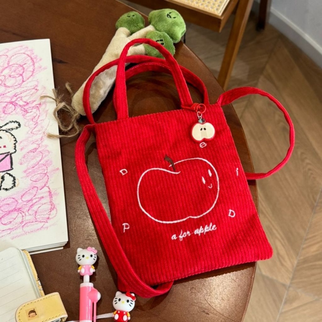 New retro niche cute one piece apple corduroy crossbody bag | Shopee ...