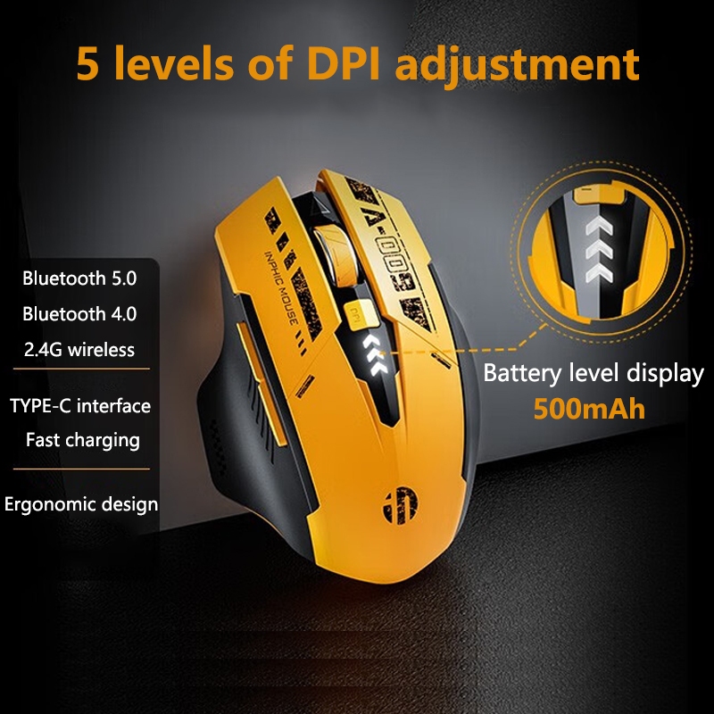 Inphic A9 2.4G Bluetooth Rechargeable Wireless Silent Gaming Mouse ...