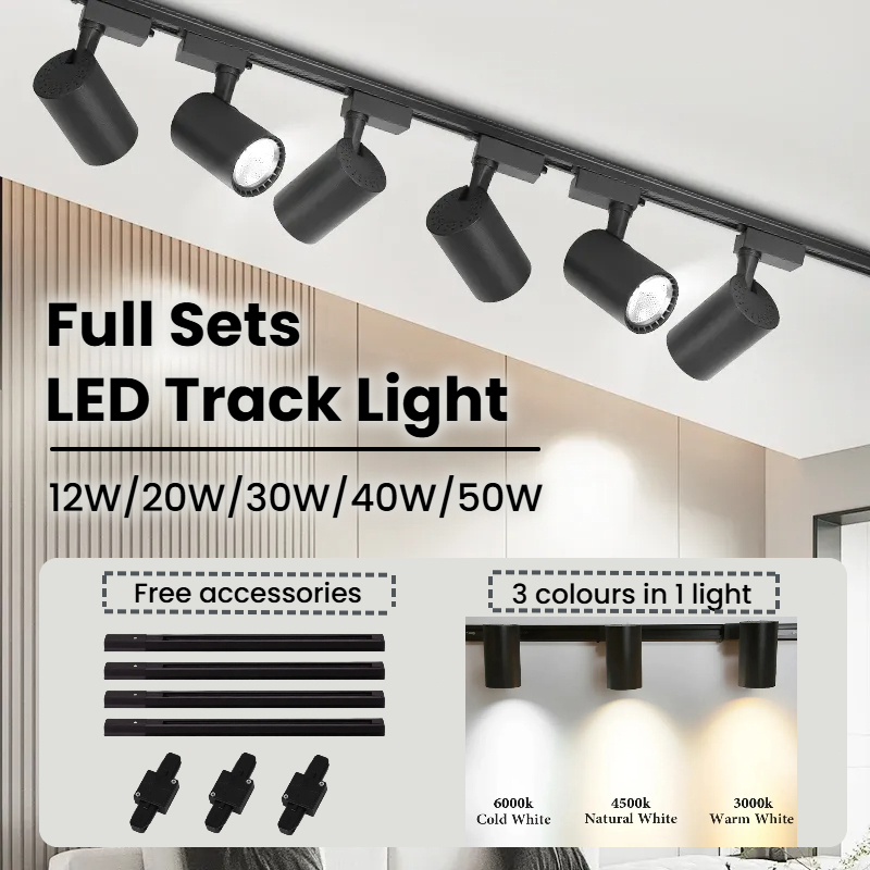 【Free Track Rails】Led Track Light Set 6PCS 12/20/30/40/50W Tri-colour ...