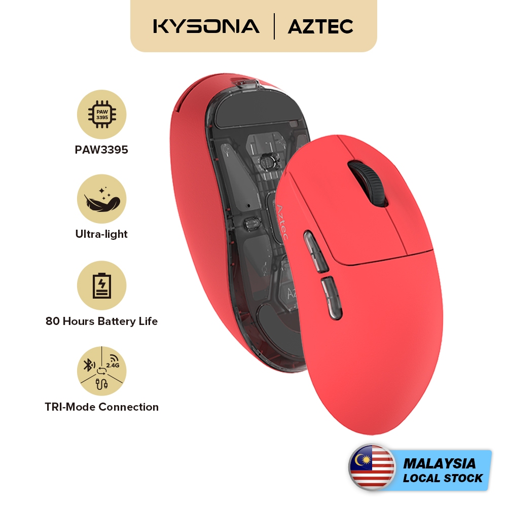 KYSONA Aztec Gaming Mouse Wireless Ultra-Lightweight 55g PAW3395 Sensor ...