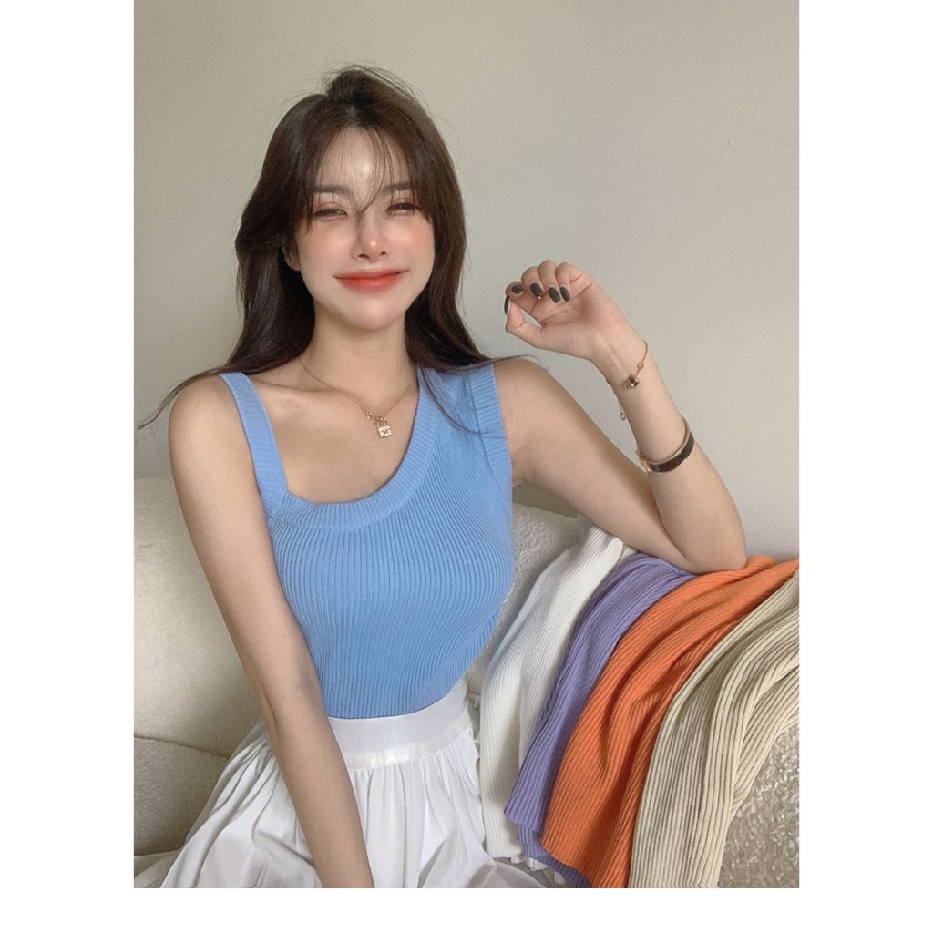 Knit Cotton Girl Female Fashion Sleeveless Singlets Round O Neck ...