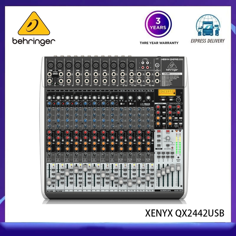BEHRINGER XENYX QX2442USB Premium 24-Input 4/2-Bus Mixer with XENYX Mic ...