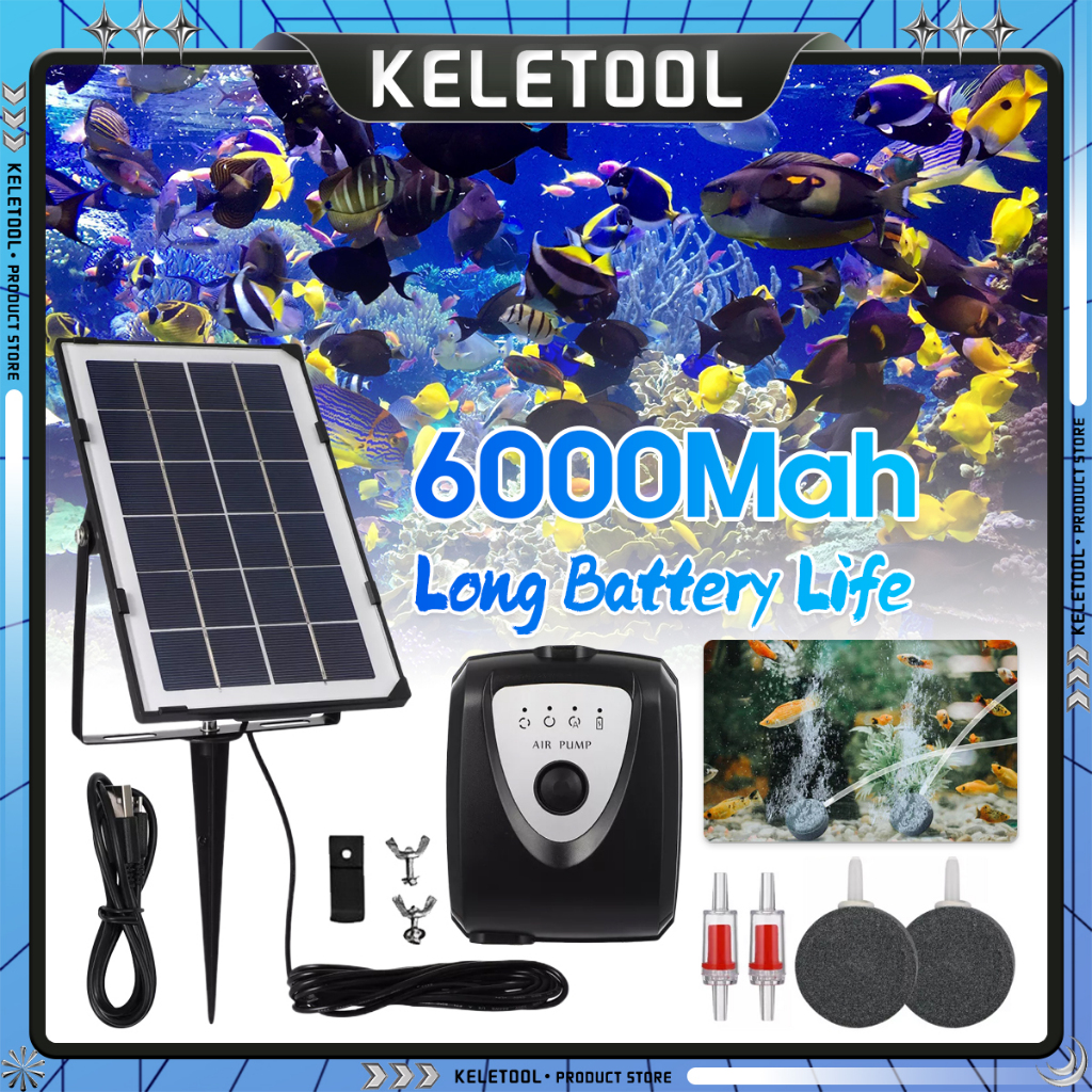 Rechargeable Solar Oxygen Pump 6000mAh Solar Powered Oxygenator Fish ...