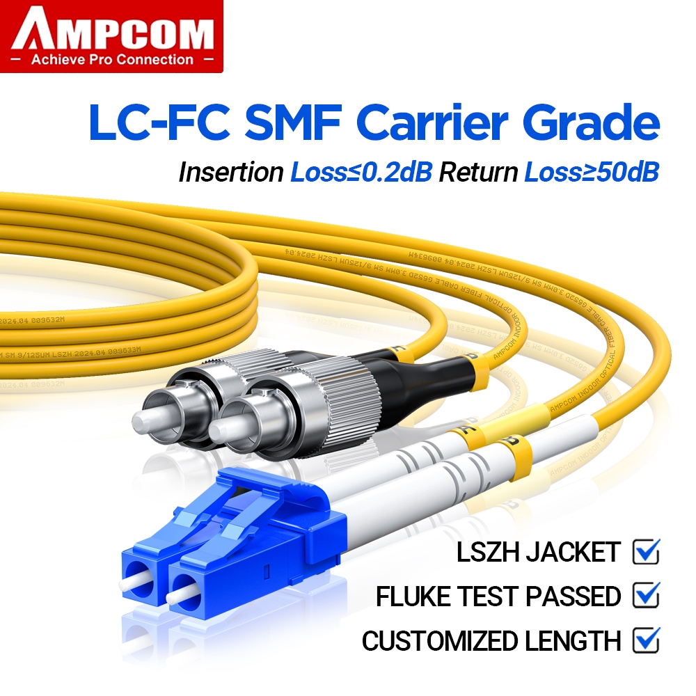 AMPCOM LC to FC UPC Fiber Optical Patch Cable Singlemode Duplex SMF 9 ...