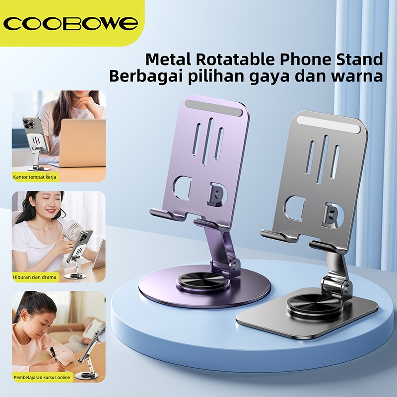 COOBOWE Penuh Metal Stand Holder Hp 360 Rotasi Derajat Dekstop Pemegang ...