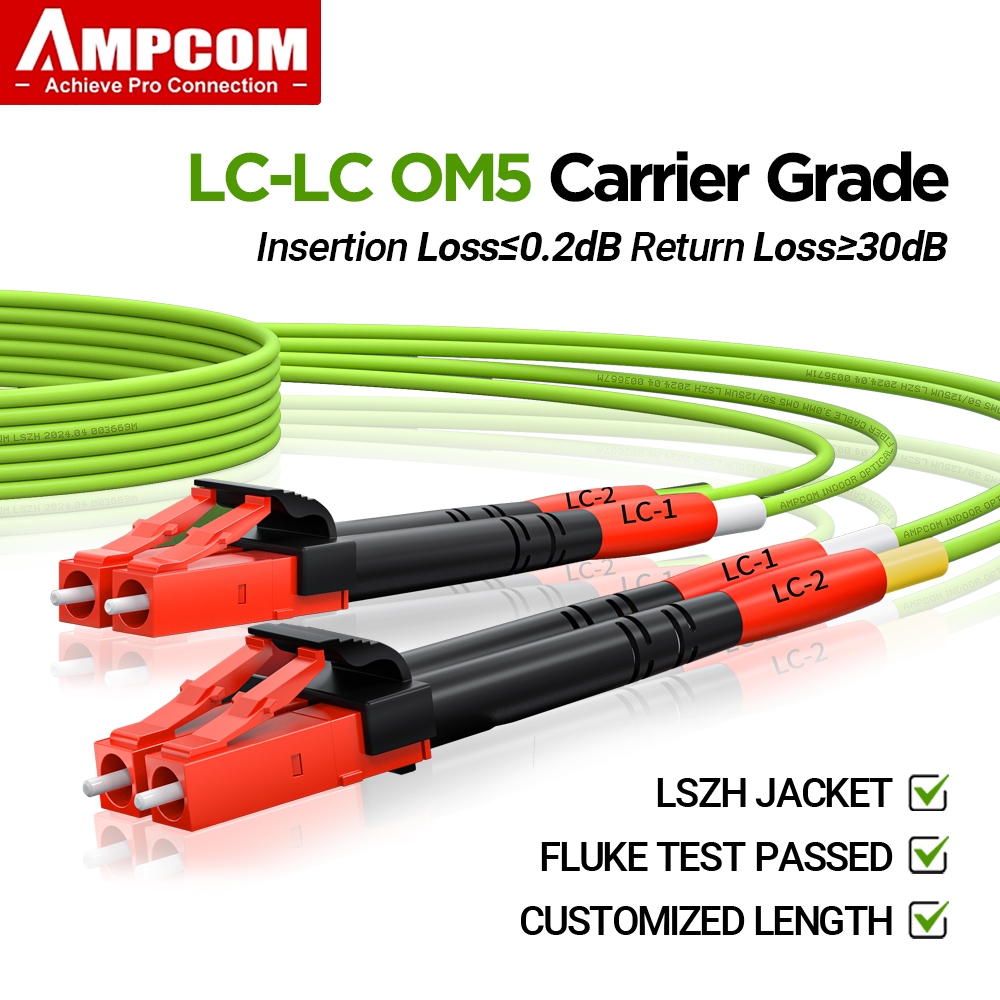 AMPCOM OM5 LC To LC UPC Fiber Optical Patch Cable Multimode Duplex MMF ...
