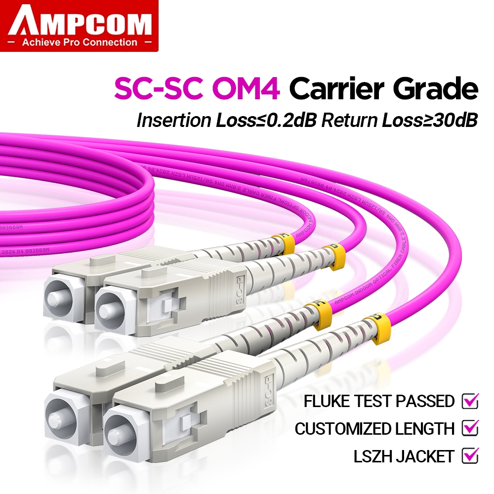 AMPCOM OM4 SC to SC UPC 50/125 Duplex Multimode LSZH 2.0mm Fiber Optic Patch Cable Fiber Optical ...