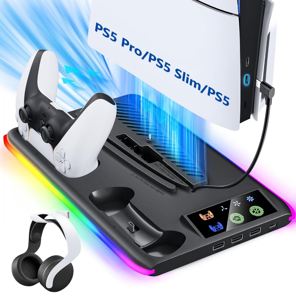 PS5 Fat/Pro/Slim Cooling & Charging Station,PS5 Stand for Disc ...